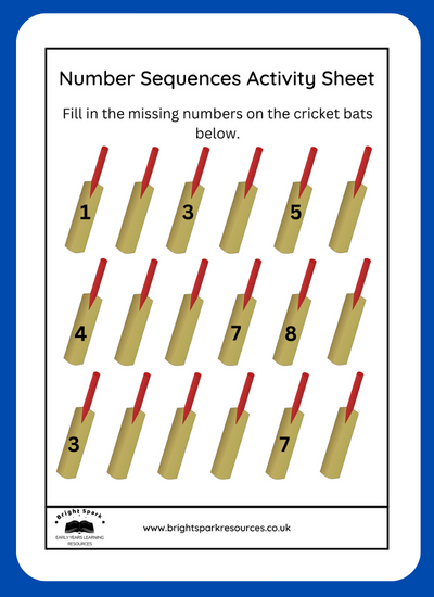 Cricket Number Sequences Activity Sheet - Bright Spark Resources