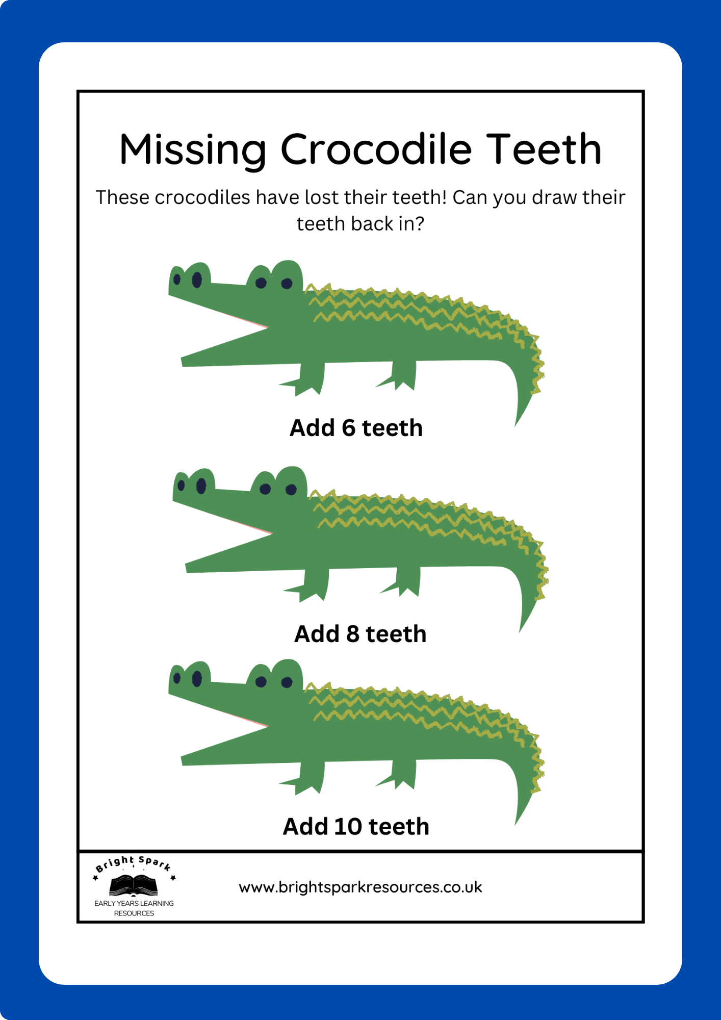 Missing Crocodile Teeth Activity Sheet - Bright Spark Resources