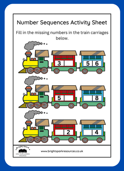 Train Number Sequences Activity Sheet - Bright Spark Resources