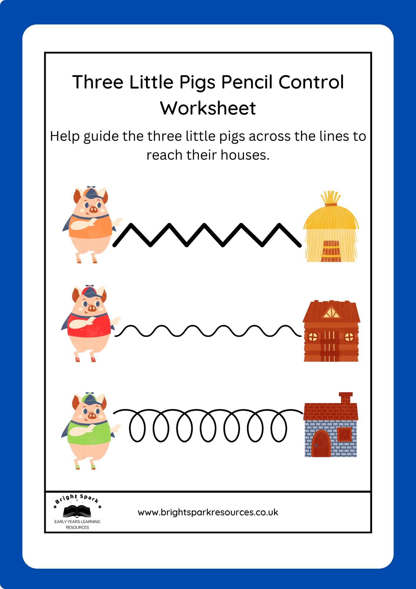 Three Little Pigs Pencil Control Worksheet - Bright Spark Resources