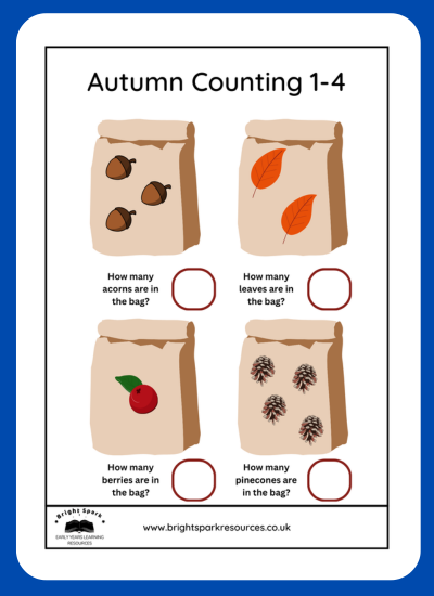 Autumn Counting Sheet 1-4 - Bright Spark Resources