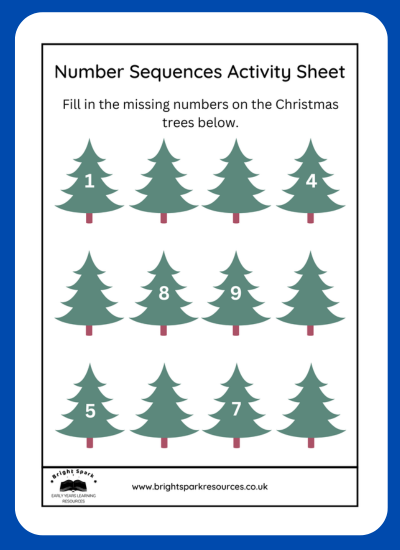Christmas Tree Number Sequences Activity Sheet - Bright Spark Resources