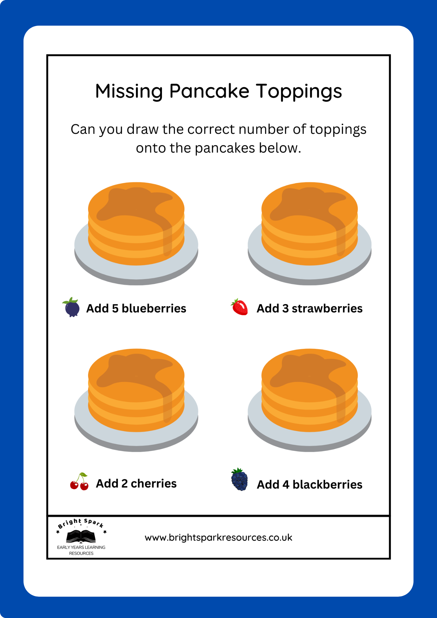Missing Pancake Toppings Counting Worksheet - Bright Spark Resources