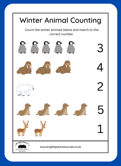 Winter Animal Counting Worksheet - Bright Spark Resources