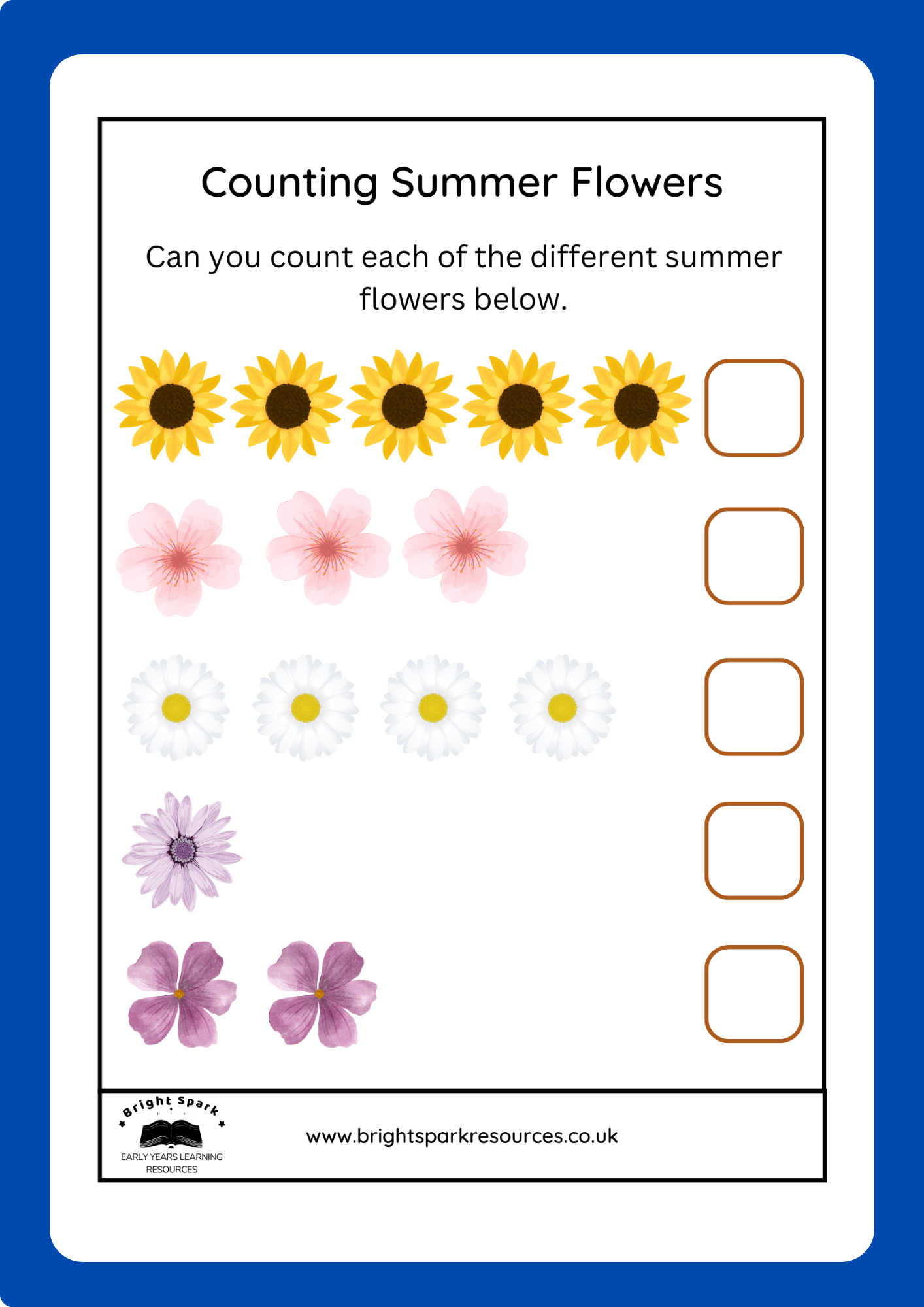 Summer Flowers Counting Sheet 1-5 - Bright Spark Resources