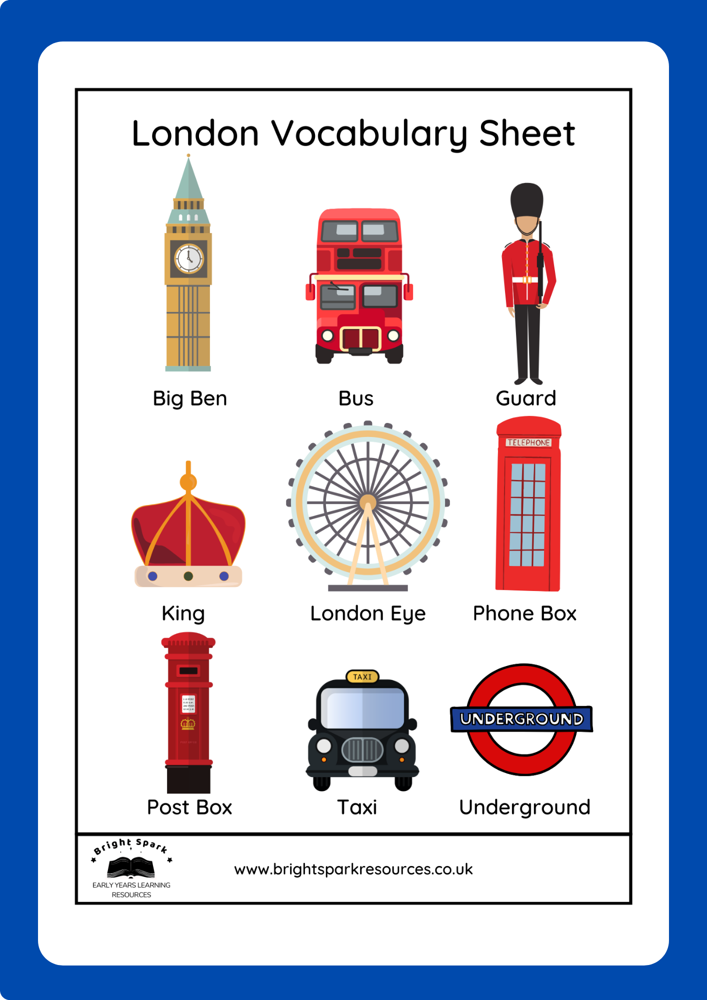 London Vocabulary Sheet - Bright Spark Resources