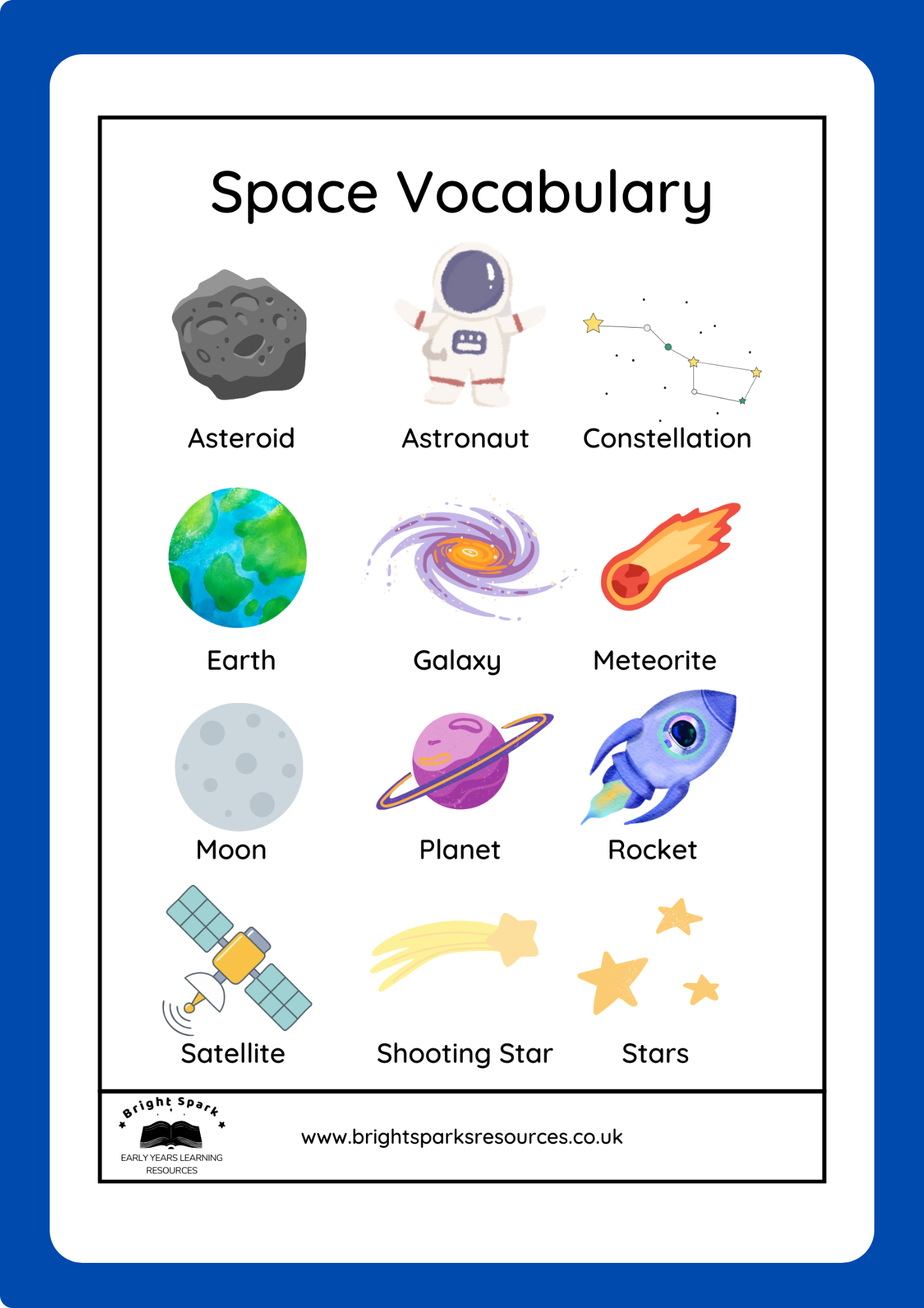 Space Vocabulary Sheet - Bright Spark Resources