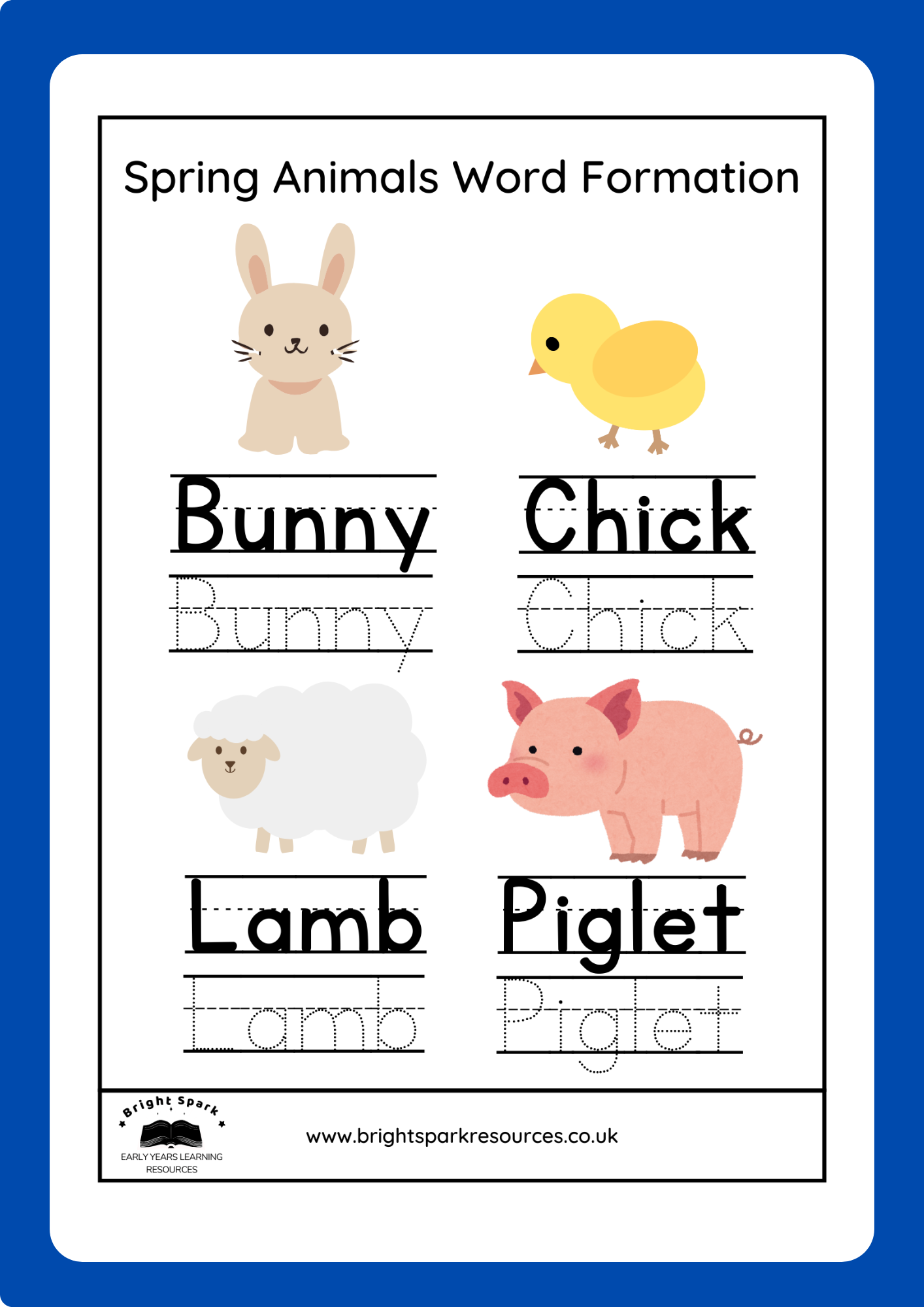 Spring Animals Word Formation Worksheet - Bright Spark Resources